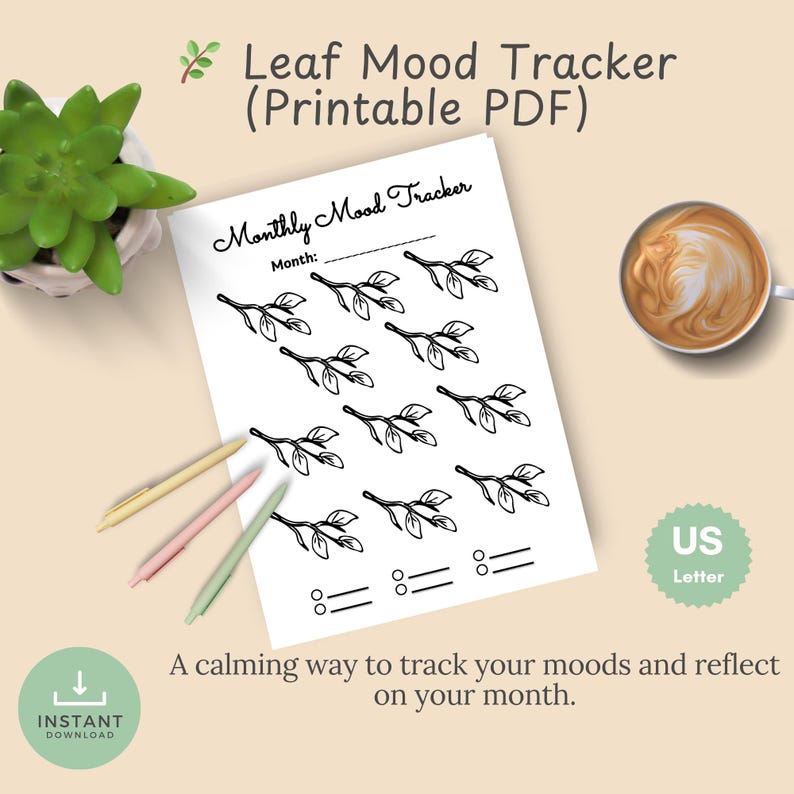 Printable Leaf Mood Tracker | Minimalist Monthly Journal (PDF) - Etsy