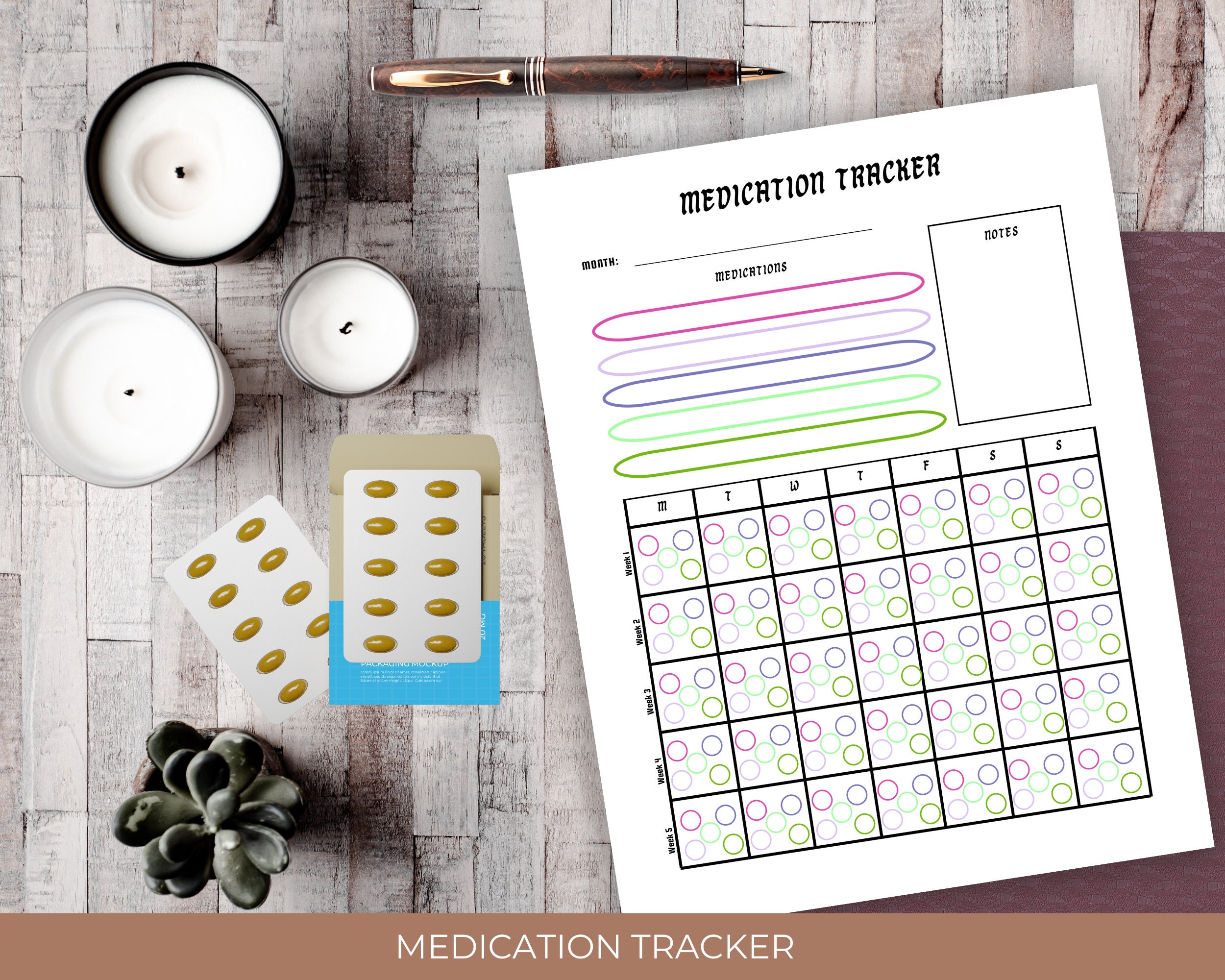 Monthly Medication Tracker, Printable Medication Tracker, Tropical V2 ...