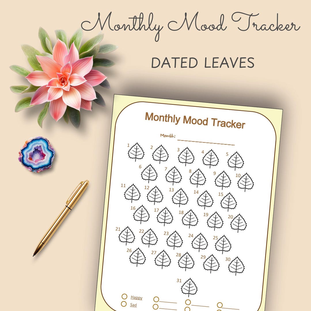 Leaf Mood Tracker Printable | 31-day Monthly Self-care Journal (PDF) - Etsy