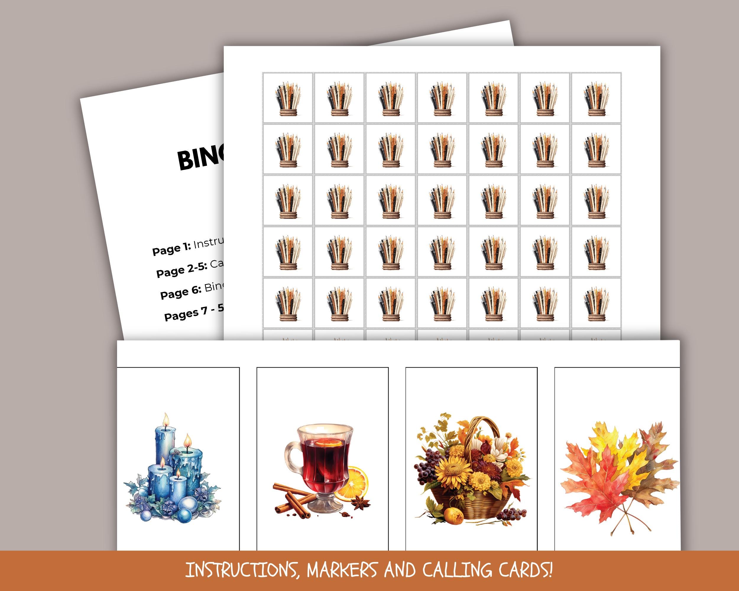 Thanksgiving Bingo Game Set - 50 Unique Printable Cards Featuring ...