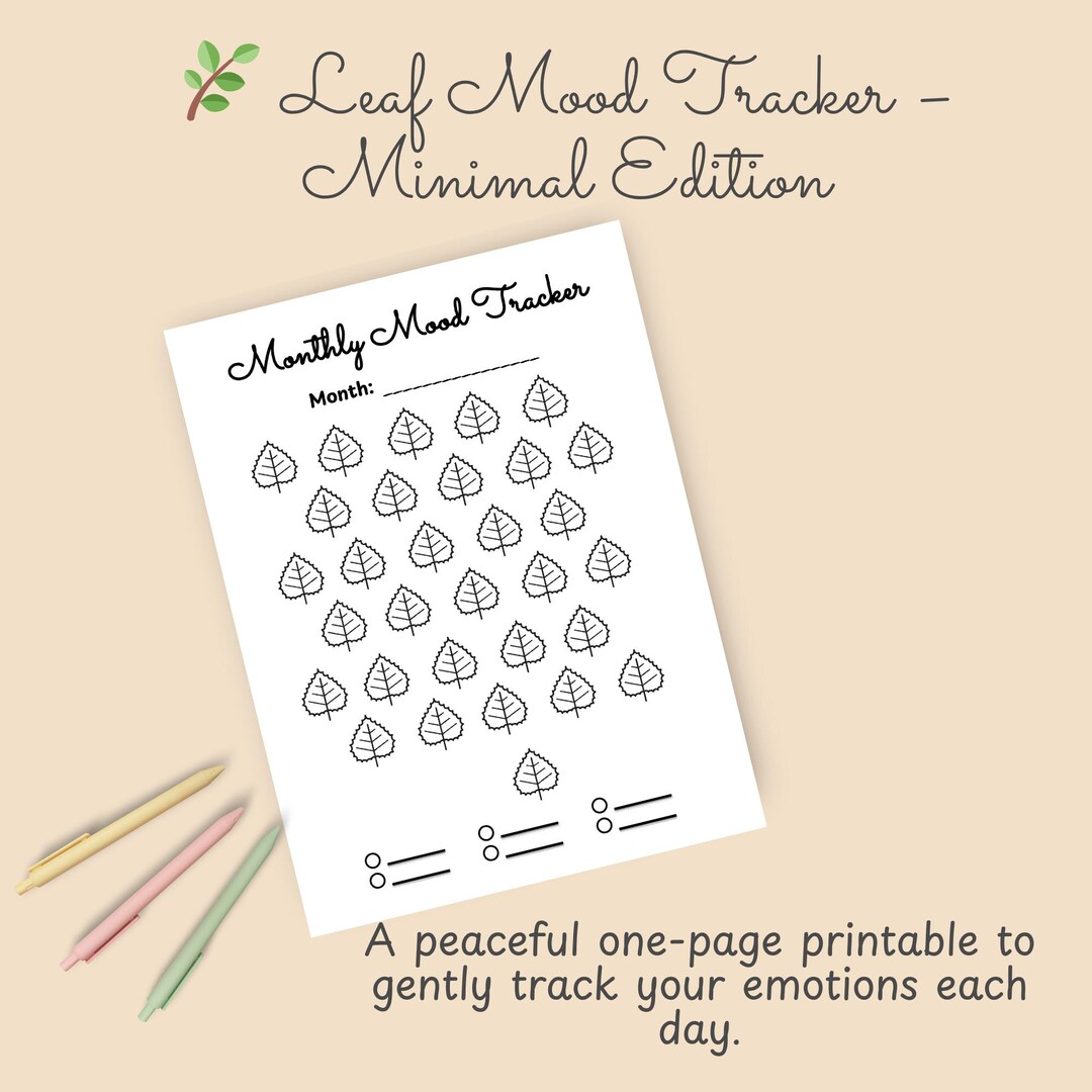 Leaf Mood Tracker Printable • Minimalist One-page Chart (digital ...