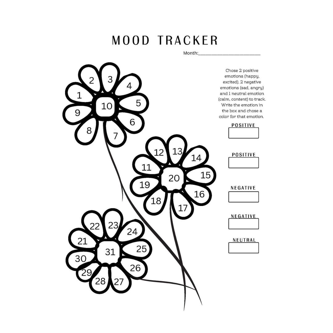 Monthly Mood Tracker - Flower Petal Design, Instant Download, Mood ...