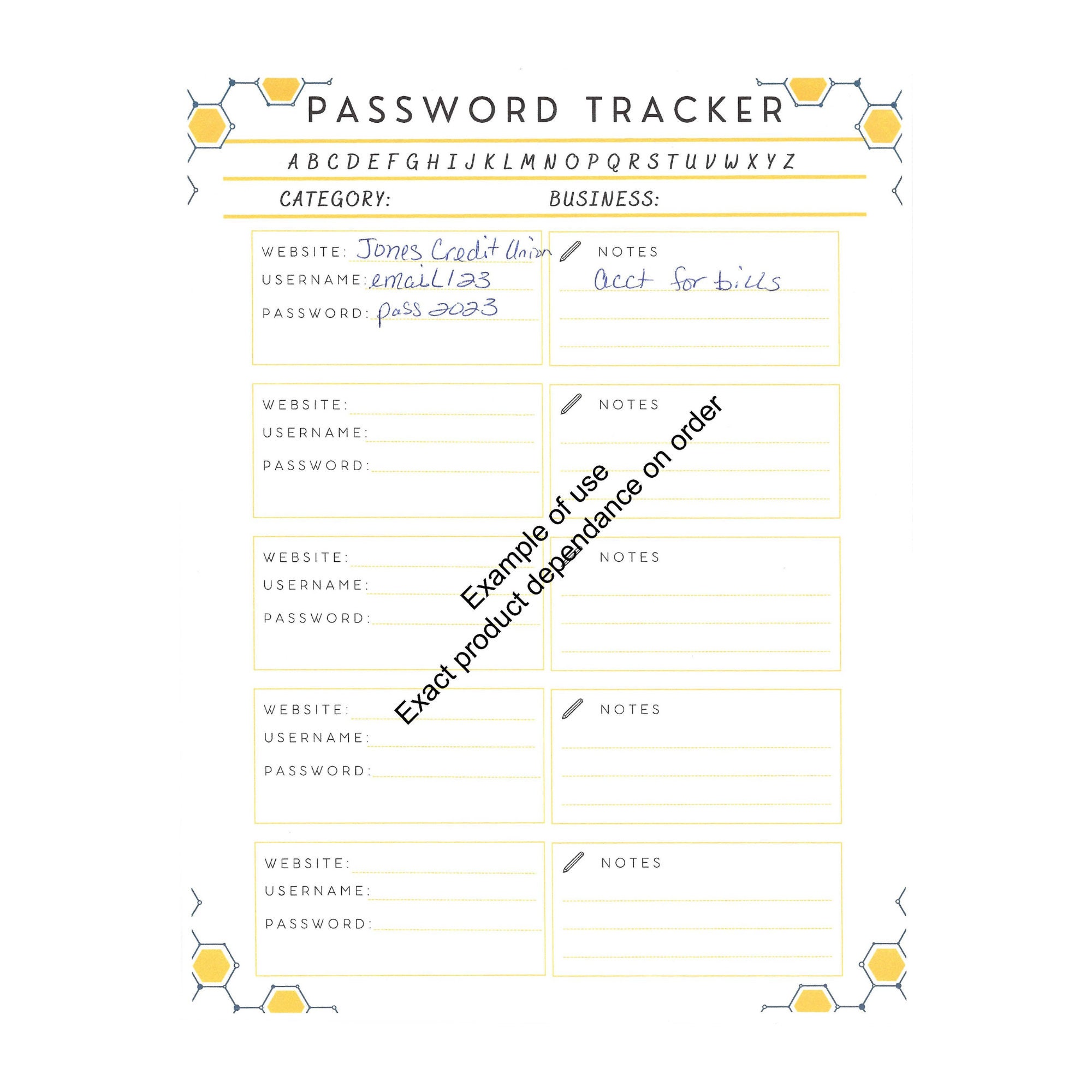 Green Hexagon Password Tracker, INSTANT DOWNLOAD, Password Tracker for ...