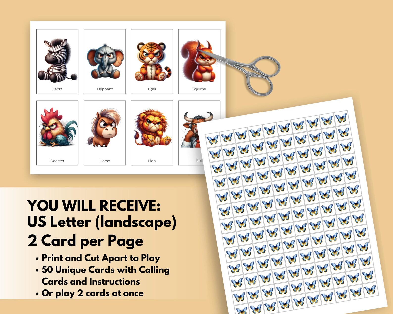 Grumpy Animals Bingo Game - 50 Unique Digital Cards for Family Game ...