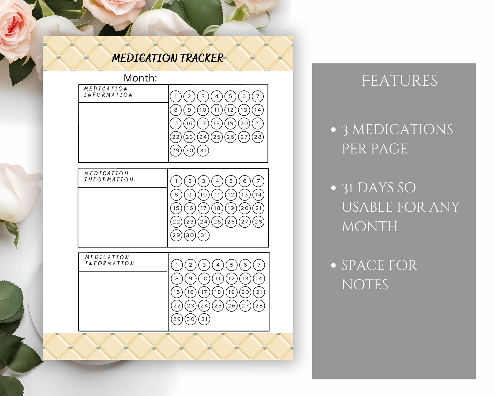 Monthly Medication Tracker, Printable Medication Tracker, Medical ...