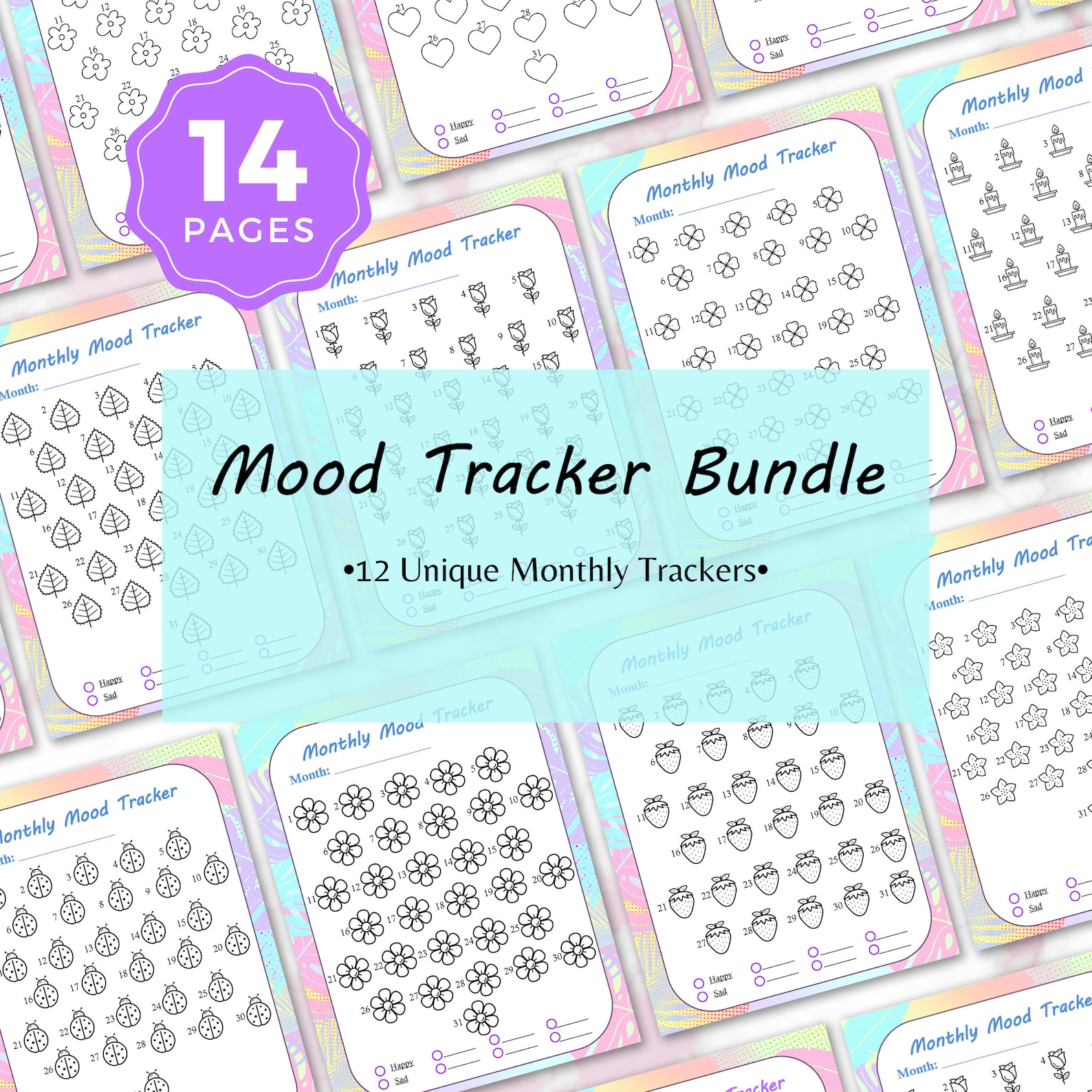 Daily Monthly Mood Tracker Bundle: 12 Months of Unique Pages - Etsy