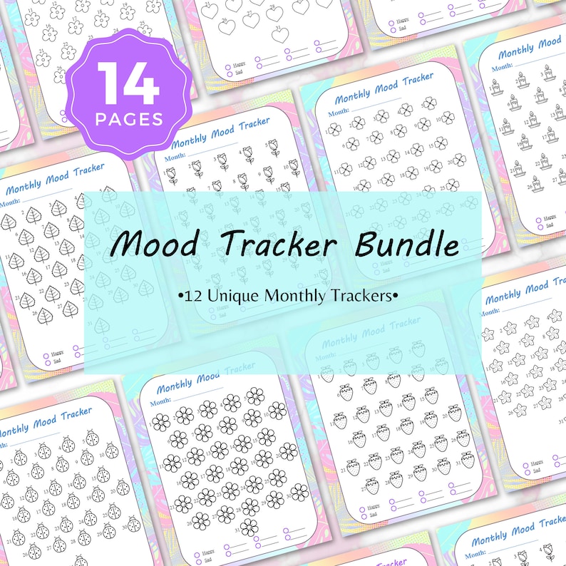Daily Monthly Mood Tracker Bundle: 12 Months of Unique Pages - Etsy