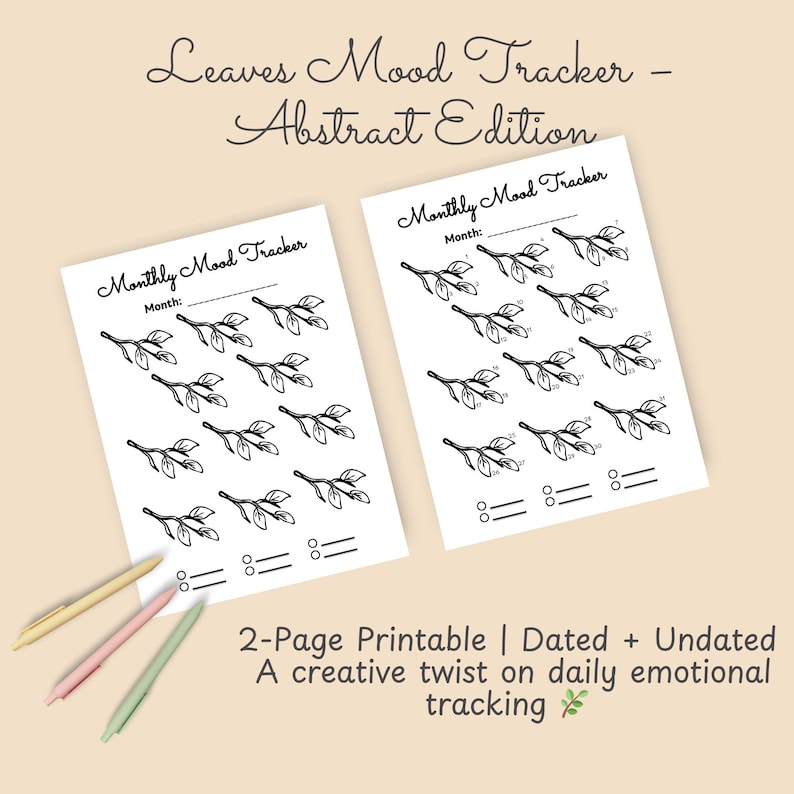 Abstract Leaf Mood Tracker Printable | Minimalist Self-care (digital ...