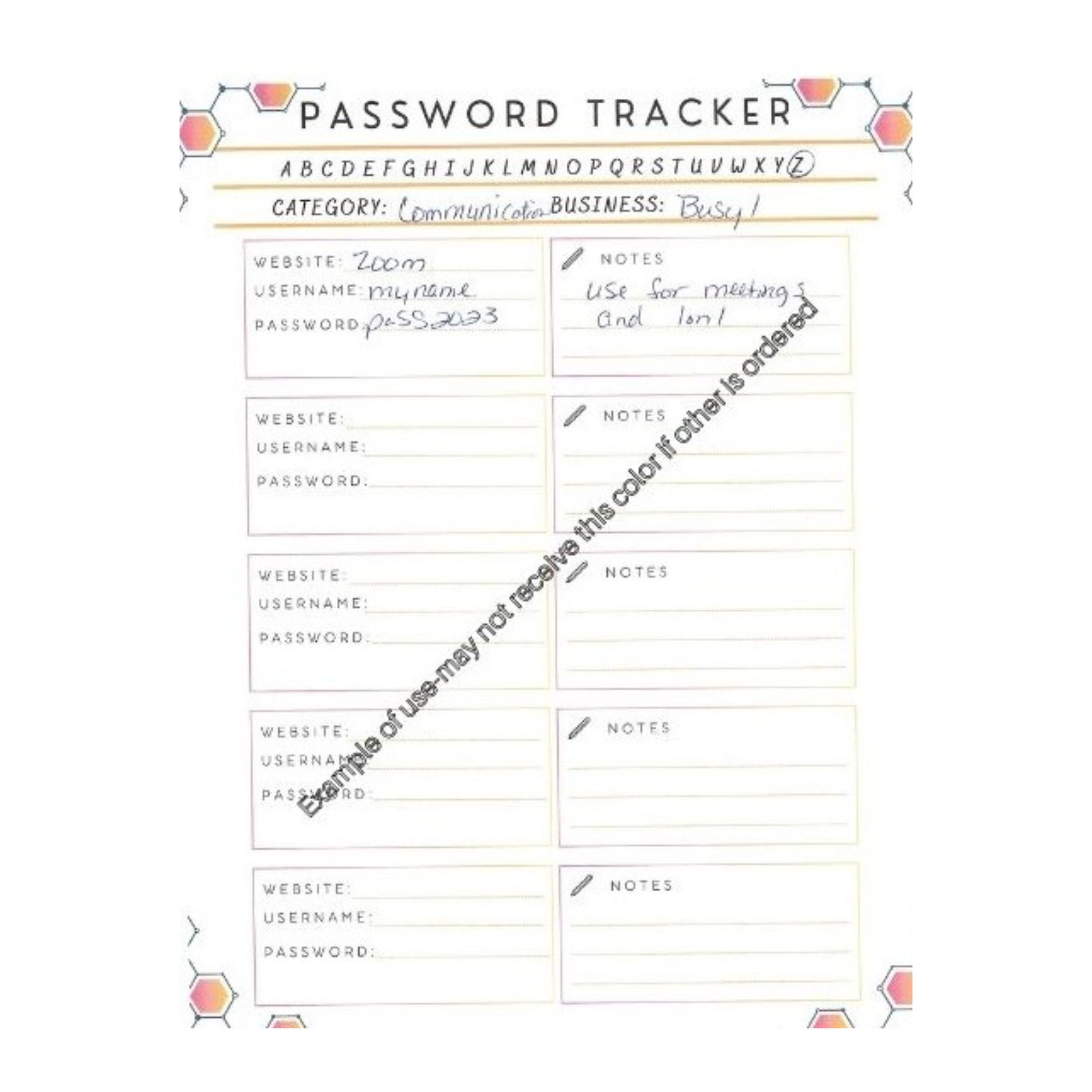 Green Hexagon Password Tracker, INSTANT DOWNLOAD, Password Tracker for ...