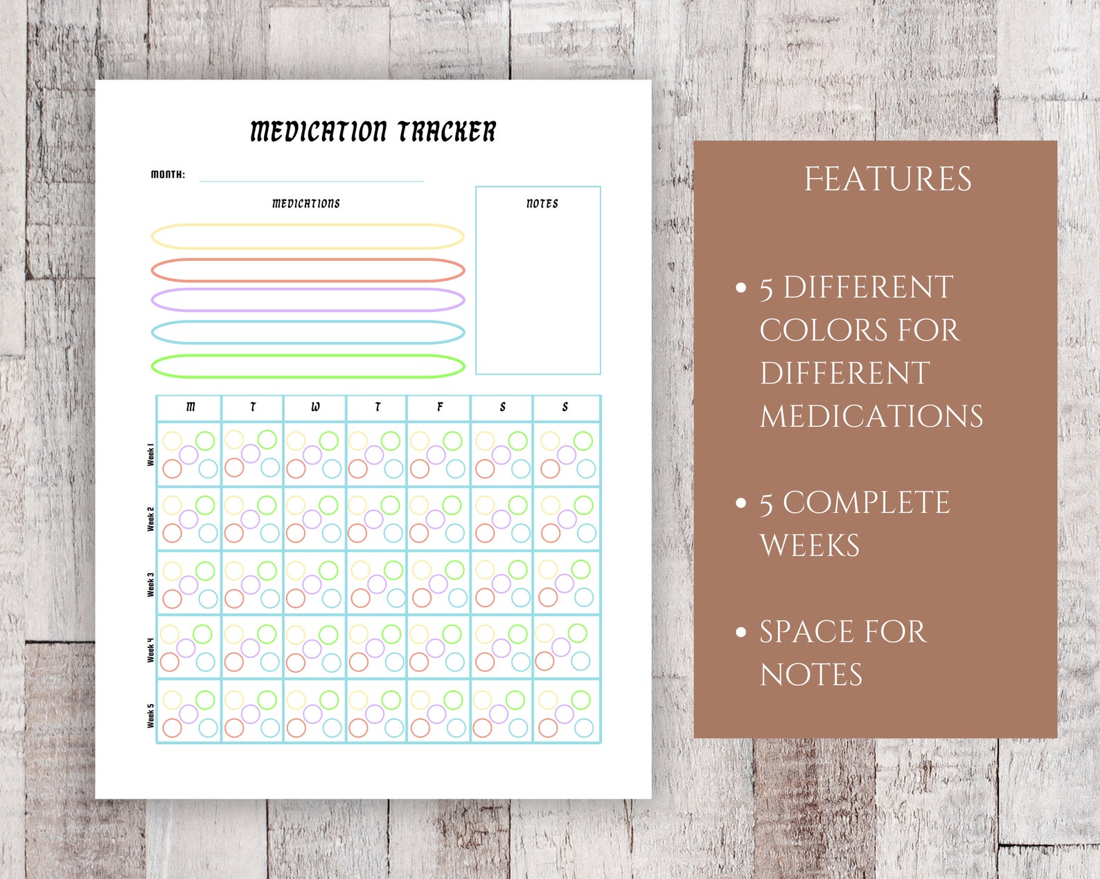 Monthly Medication Tracker, Printable Medication Tracker, Summer Colors ...