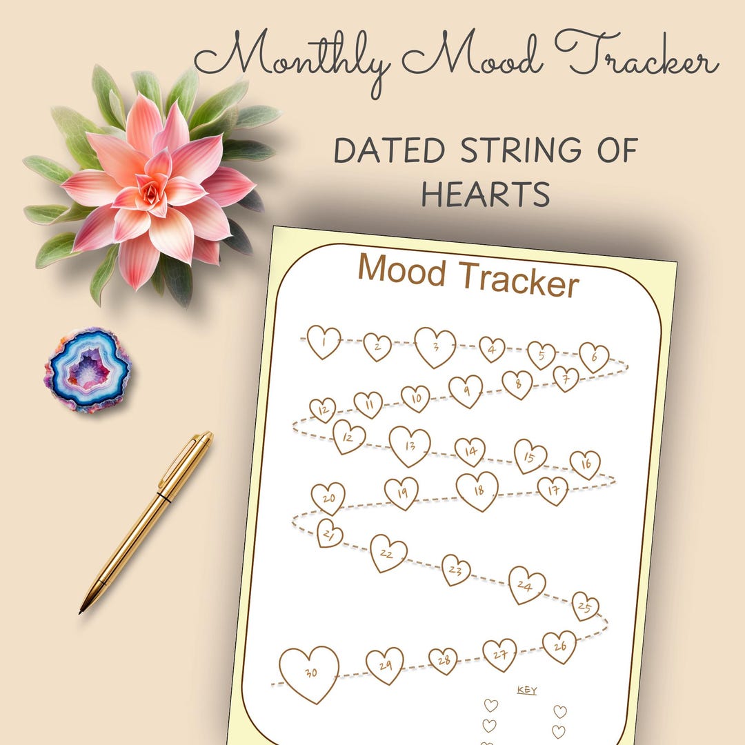 Heart Mood Tracker Printable | 30-day Monthly Mood Tracker | Digital ...