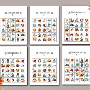 Thanksgiving Bingo Game Set - 50 Unique Printable Cards Featuring ...