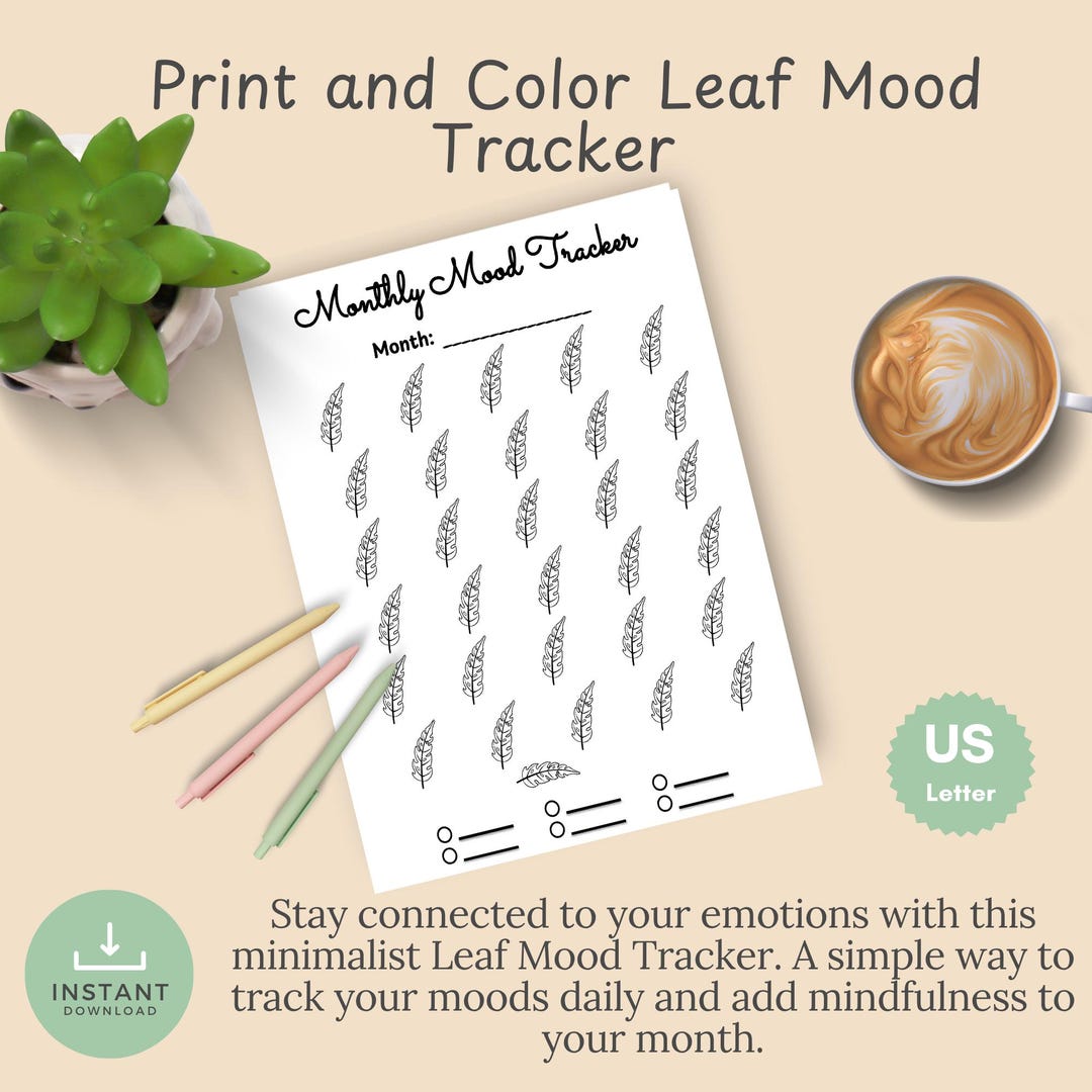 Leaf Mood Tracker Printable | Minimalist Journaling, Self-care (PDF ...