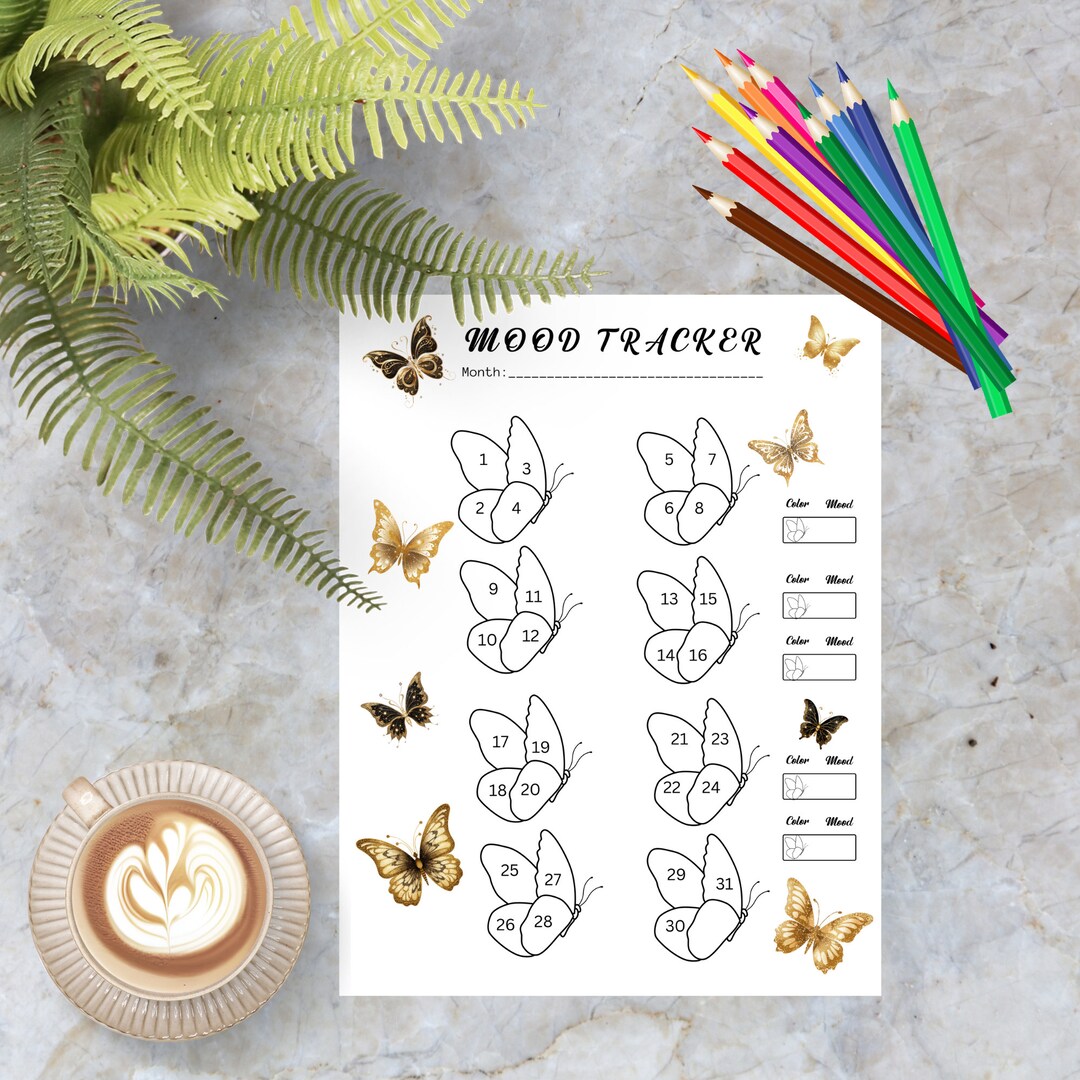 Monthly Mood Tracker, UPDATED Golden Butterflies Mood Tracker, INSTANT ...