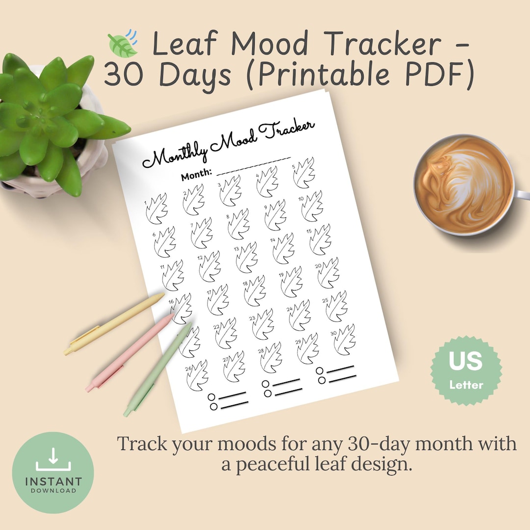 Mood Tracker Printable: Leaf Design for 30 Days (PDF Download) - Etsy