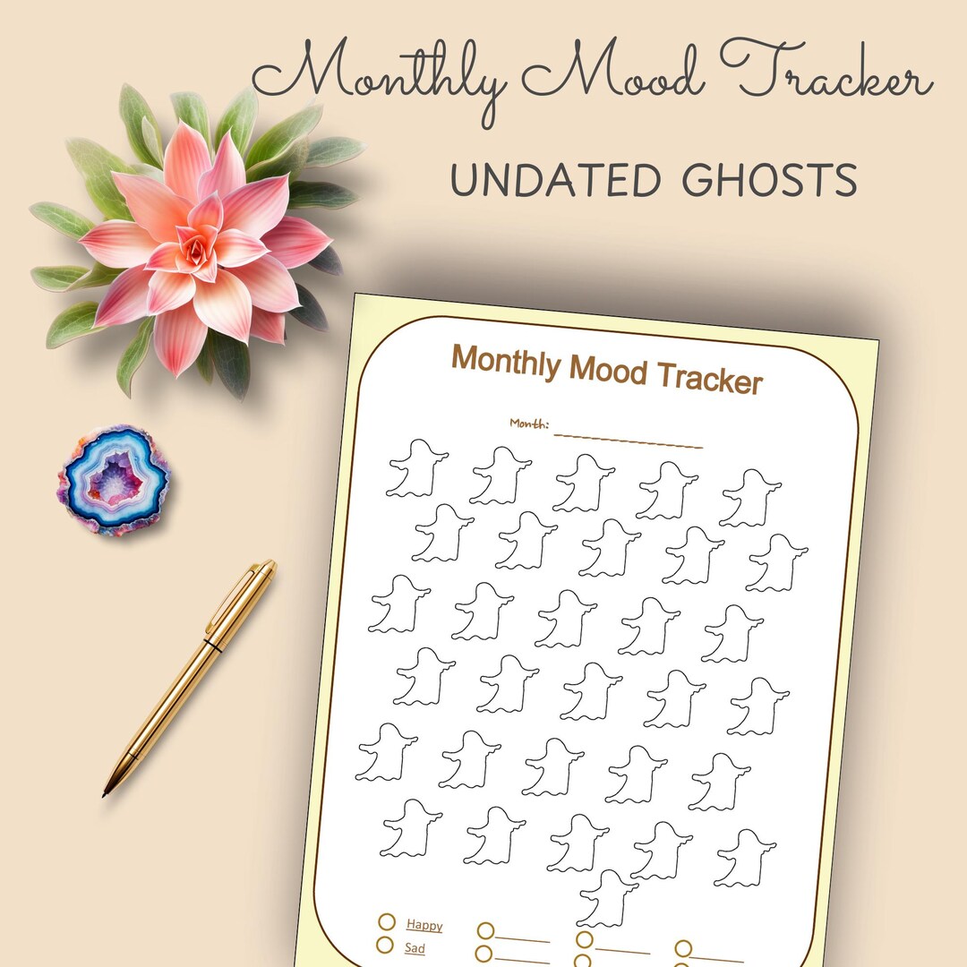Ghost Mood Tracker Printable | Undated Monthly Mental Health Log (PDF ...