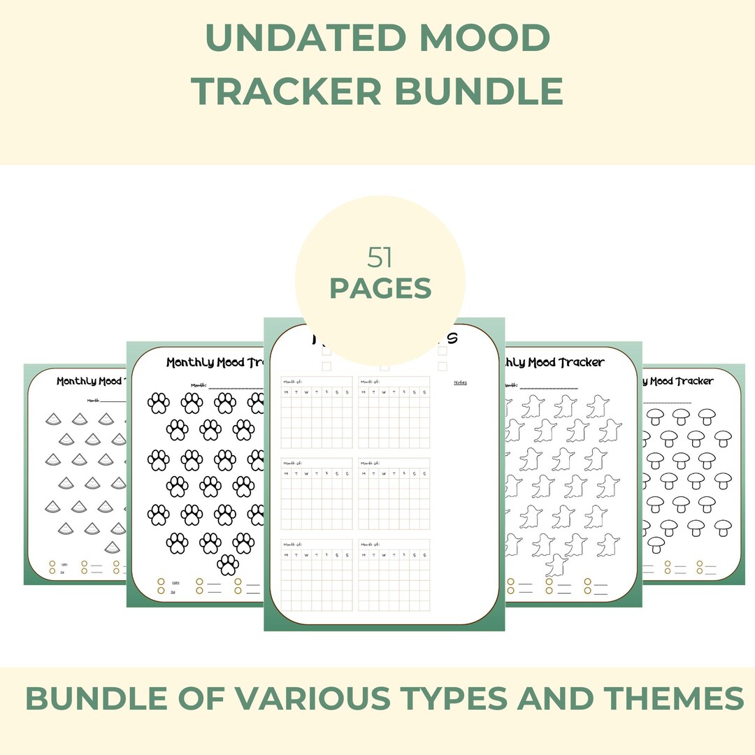 Mood Tracker Bundle | 51 Undated Printable Pages | Monthly & Multi ...