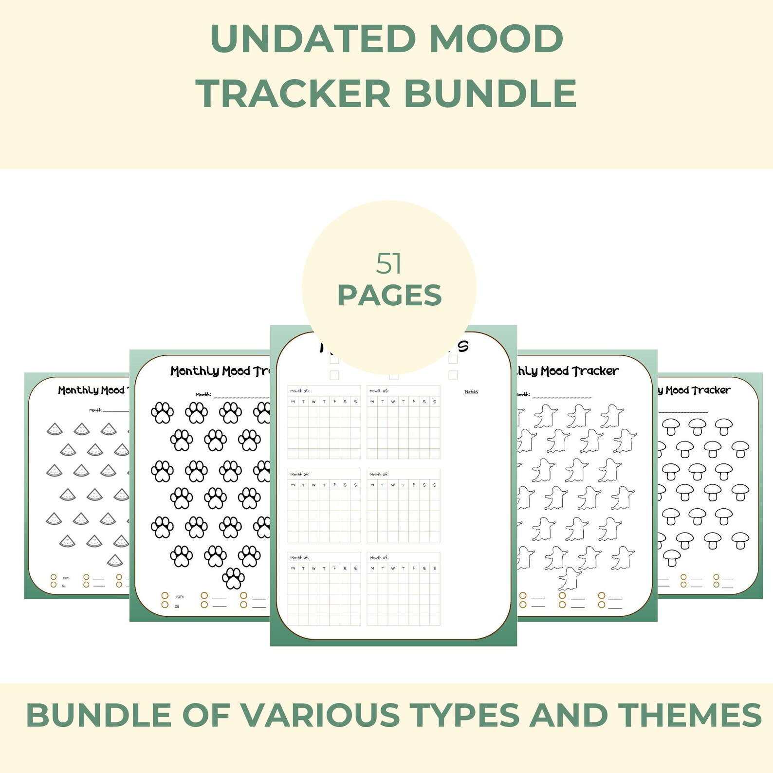 Mood Tracker Bundle | 51 Undated Printable Pages | Monthly & Multi ...