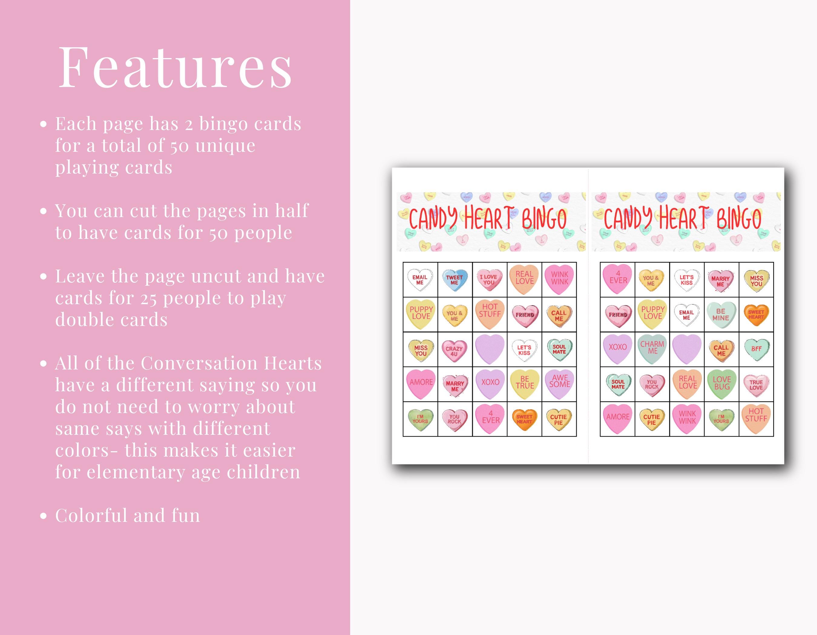Candy Conversation Heart Bingo | Printable Valentine’s Day Bingo Game ...