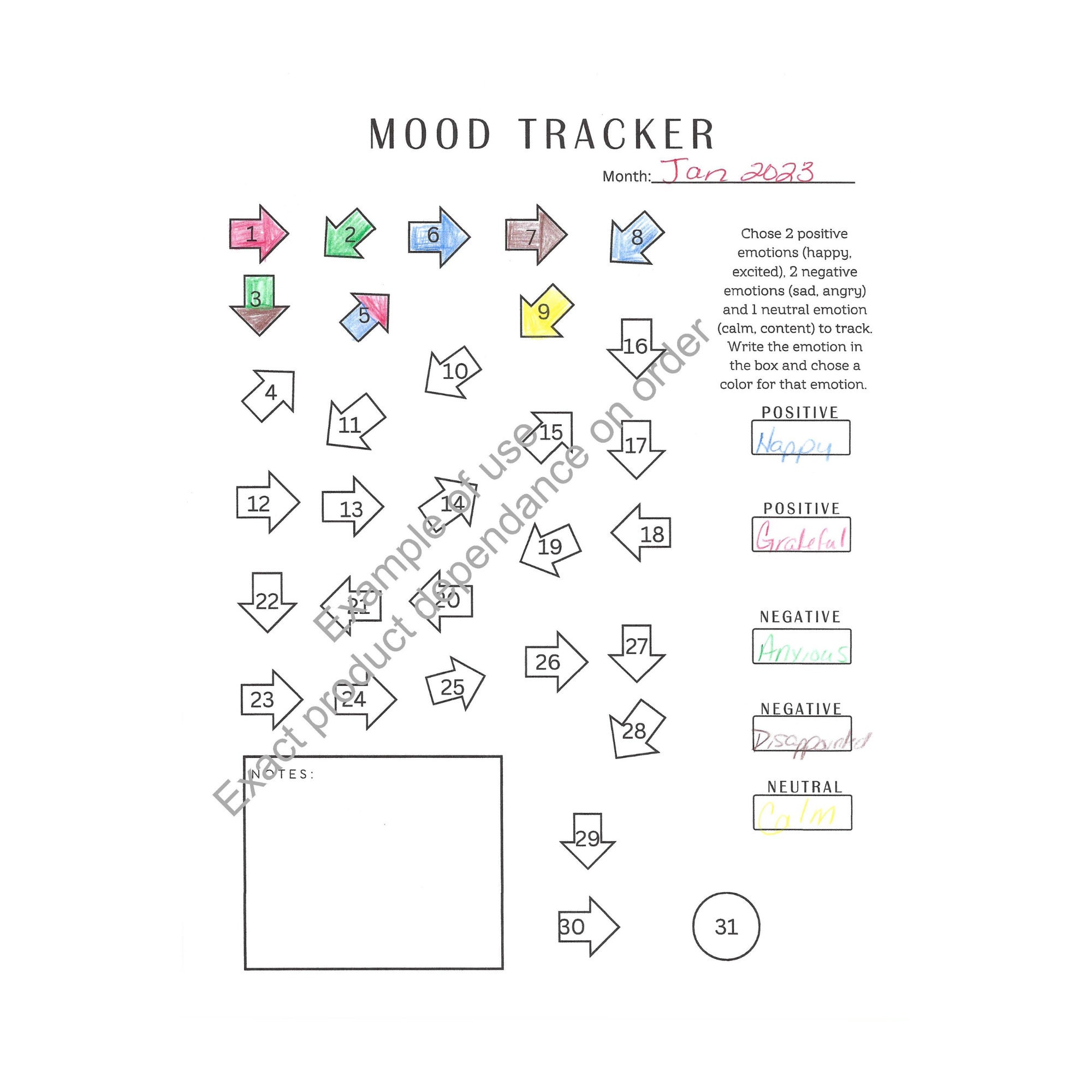 Arrow Monthly Mood Tracker (instant Download) - Etsy
