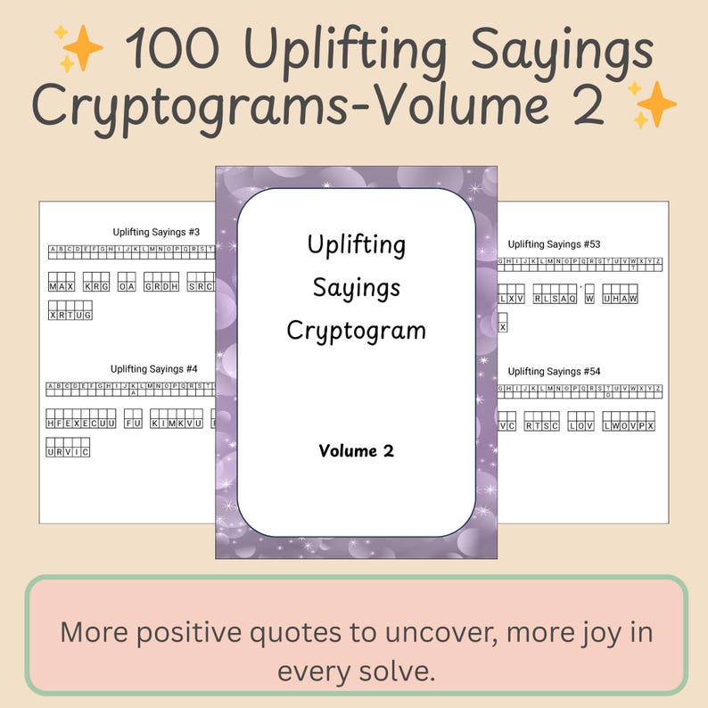 100 Uplifting Sayings Cryptogram Puzzles – Volume 2 | Printable Puzzle ...