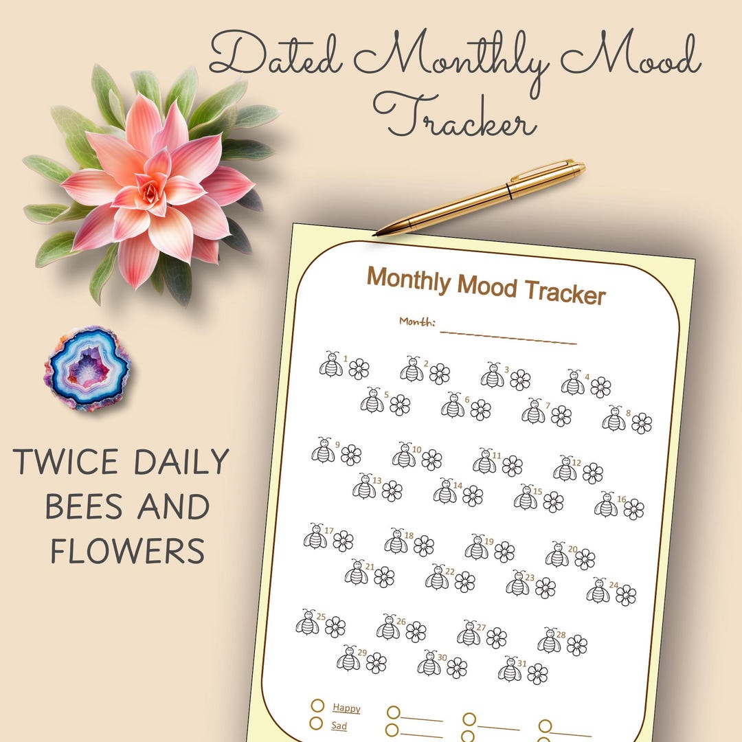 Bee & Flower Mood Tracker | Monthly Mental Health Journal (printable ...