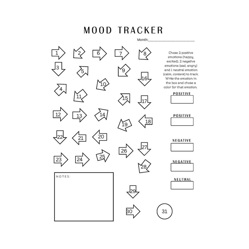 Arrow Monthly Mood Tracker (instant Download) - Etsy