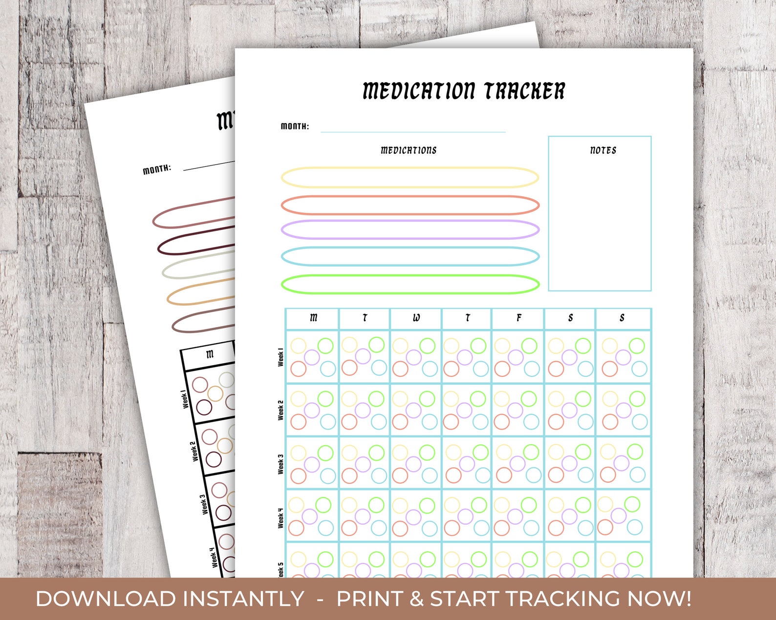Monthly Medication Tracker, Printable Medication Tracker, Summer Colors ...