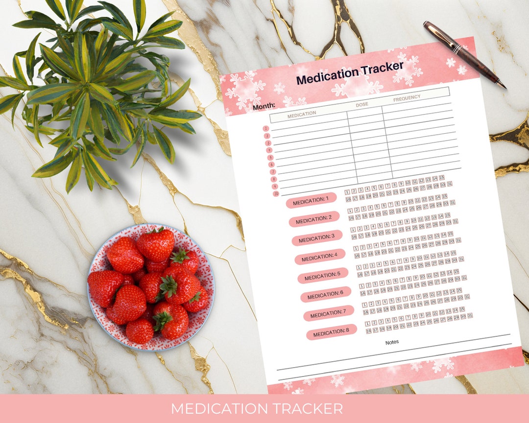 Monthly Medication Tracker, Printable Medication Tracker, Red ...