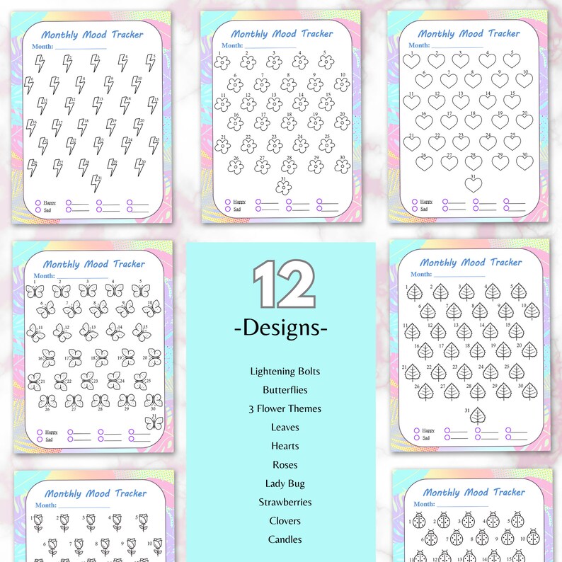 Daily Monthly Mood Tracker Bundle: 12 Months of Unique Pages - Etsy