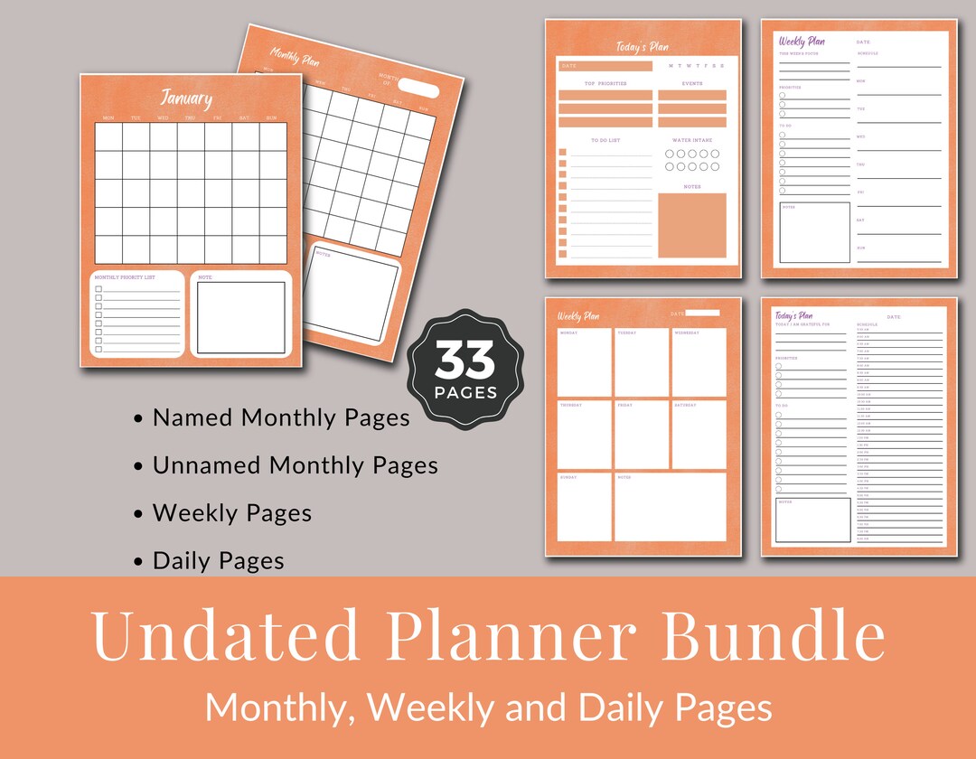 Versatile Dark Peach Undated Digital Planner With Monthly, Weekly, and ...