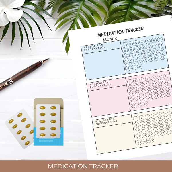 Monthly Medication Tracker, Printable Medication Tracker, Medical ...