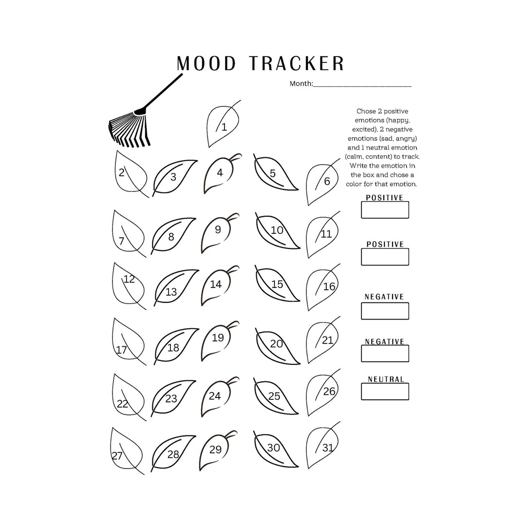 Monthly Mood Tracker, Leaves Mood Tracker, INSTANT DOWNLOAD, Monthly ...