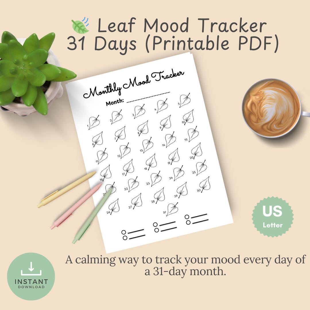 Leaf Mood Tracker Printable | 31 Day Monthly Journal (PDF) - Etsy