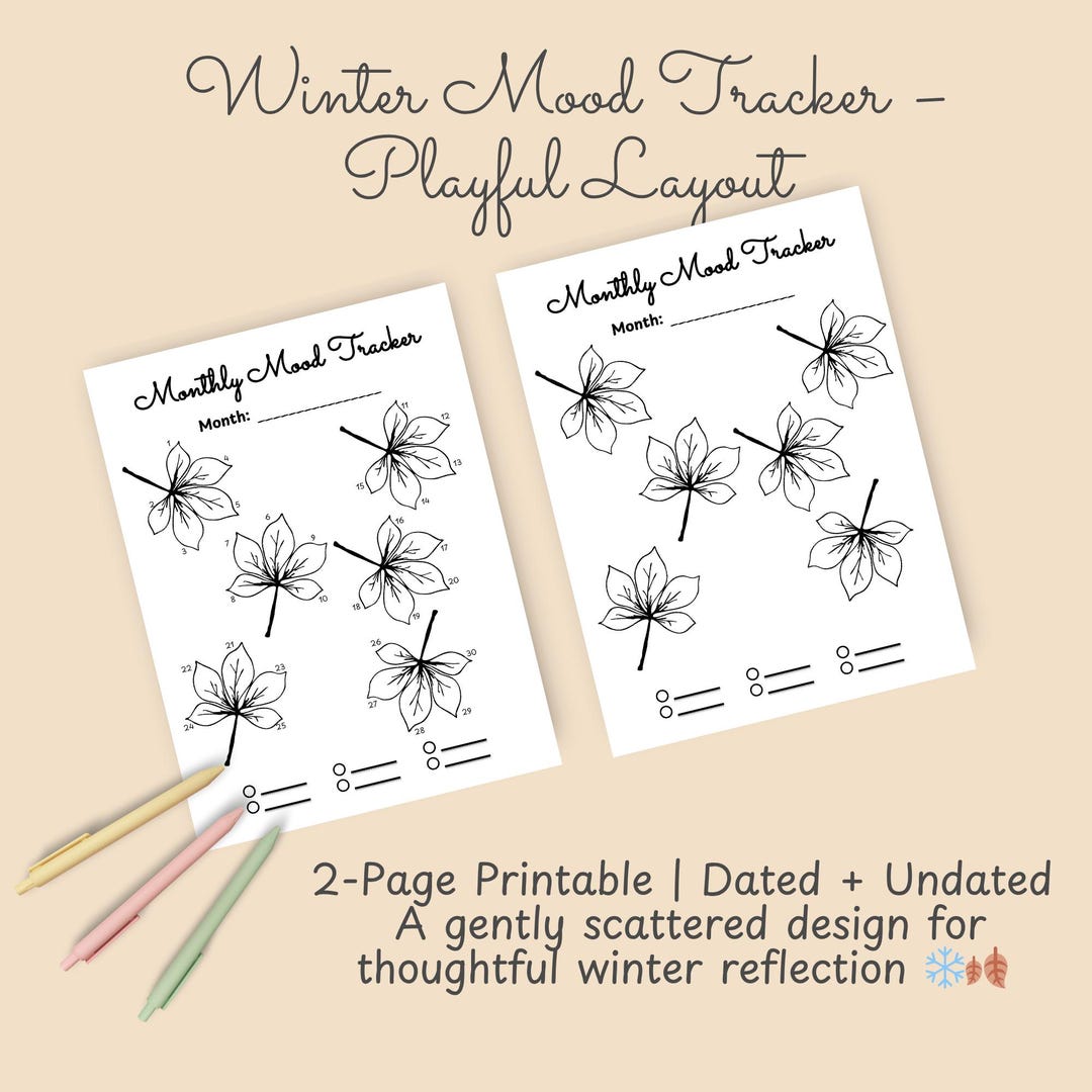 Winter Mood Tracker Printable | Leaf Design (dated & Undated PDF) - Etsy
