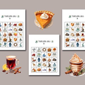 Thanksgiving Bingo Game Set - 50 Unique Printable Cards Featuring ...