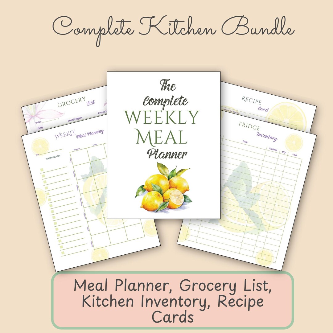 Printable Kitchen Planner Bundle | Meal Planning, Grocery List ...