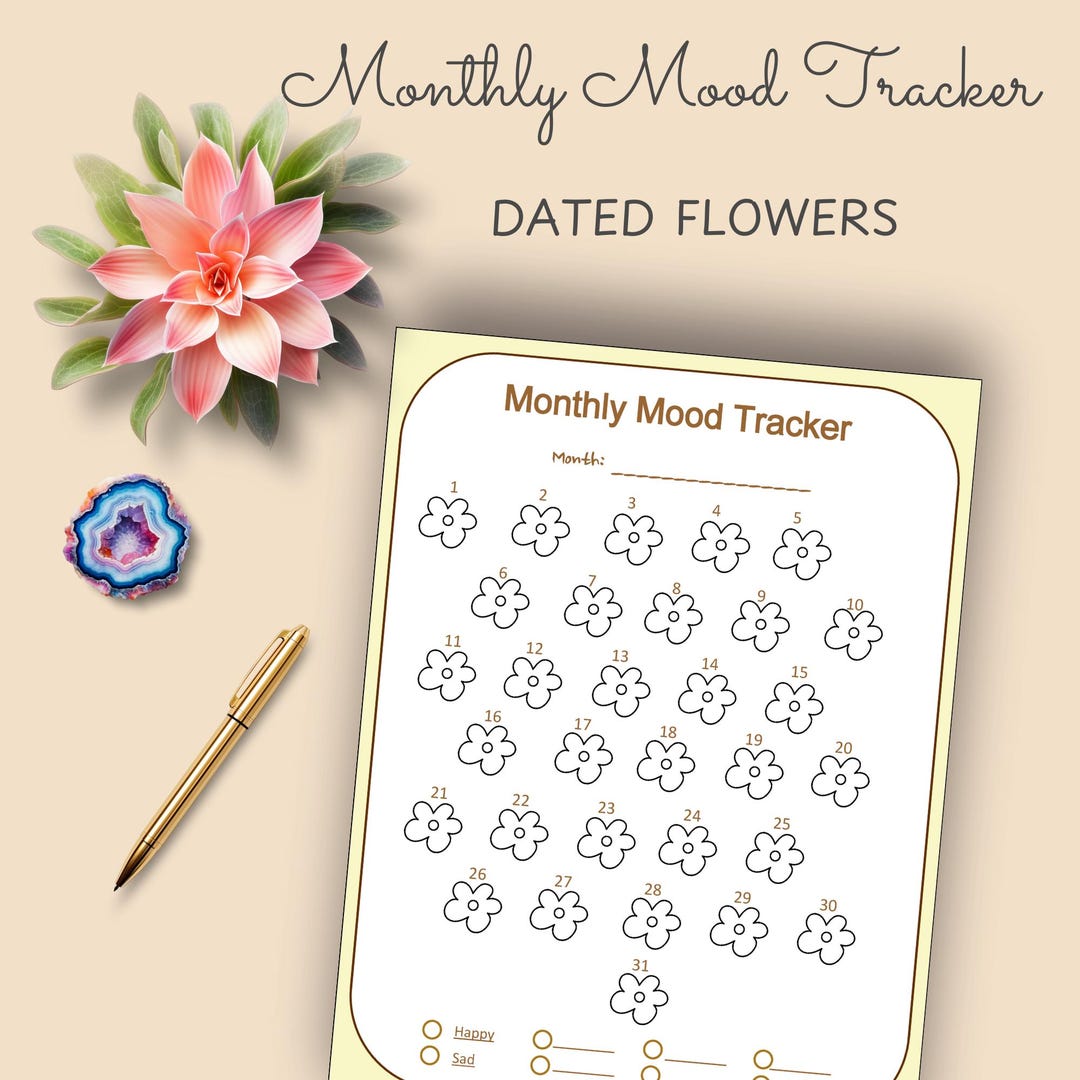 Floral Mood Tracker Printable – 31-day Undated Chart (digital Download ...