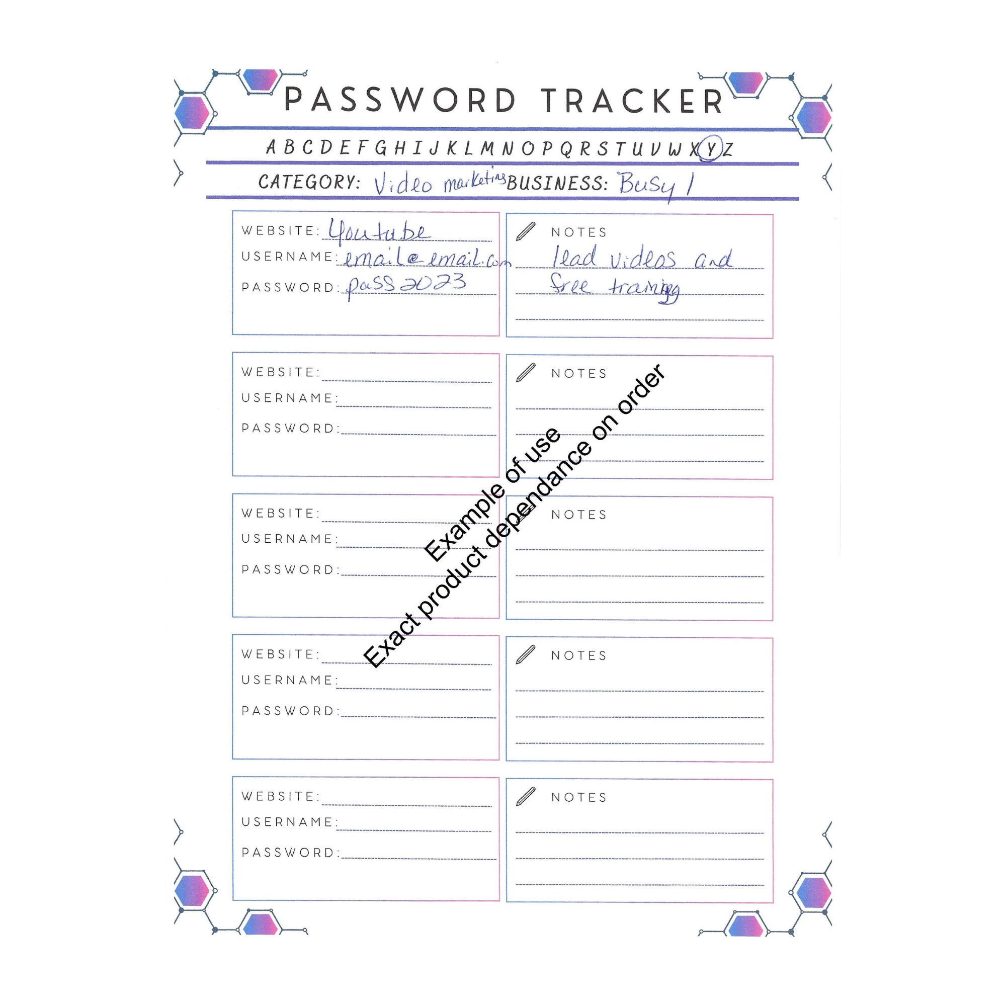 Green Hexagon Password Tracker, INSTANT DOWNLOAD, Password Tracker for ...