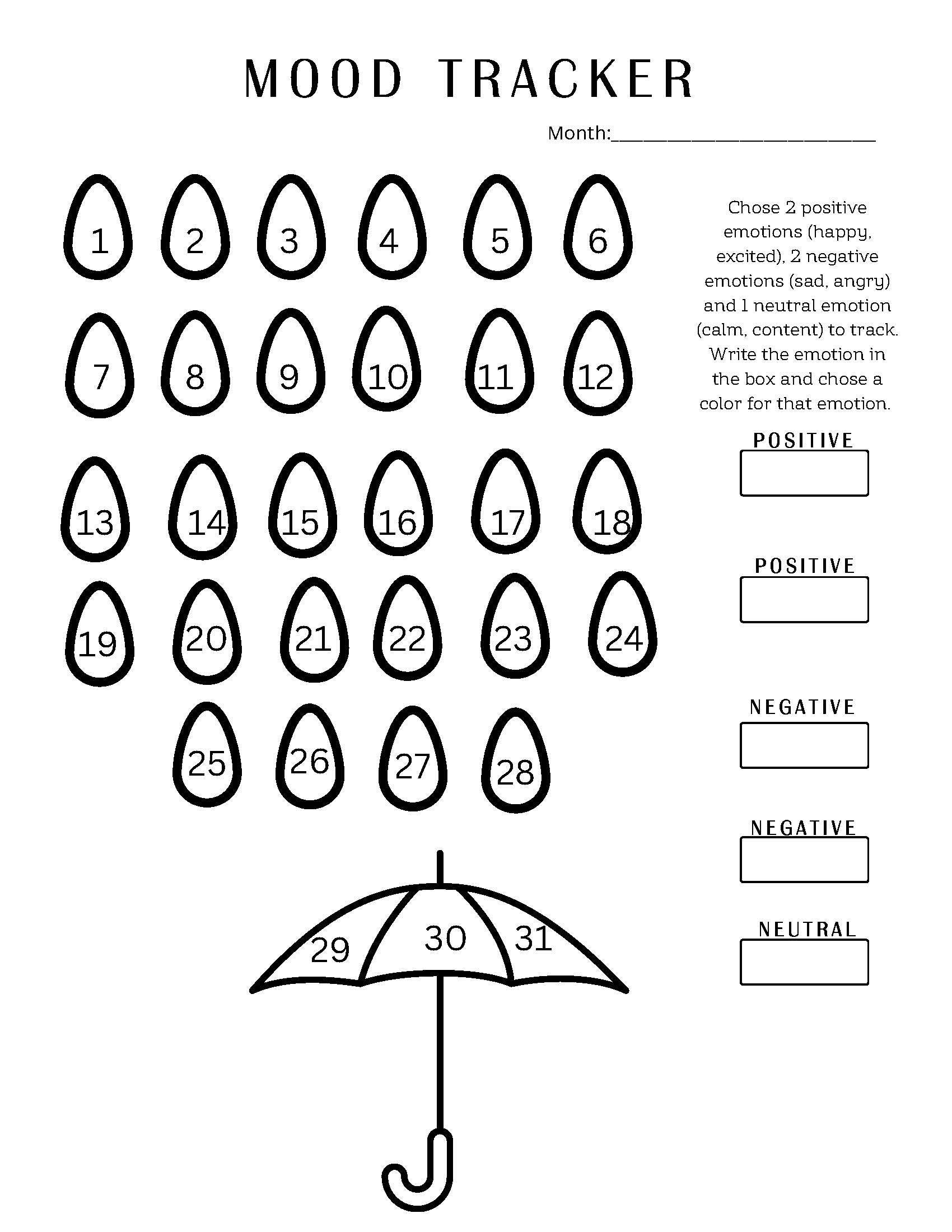 Uniform Raindrop Mood Tracker INSTANT DOWNLOAD Monthly Mood - Etsy