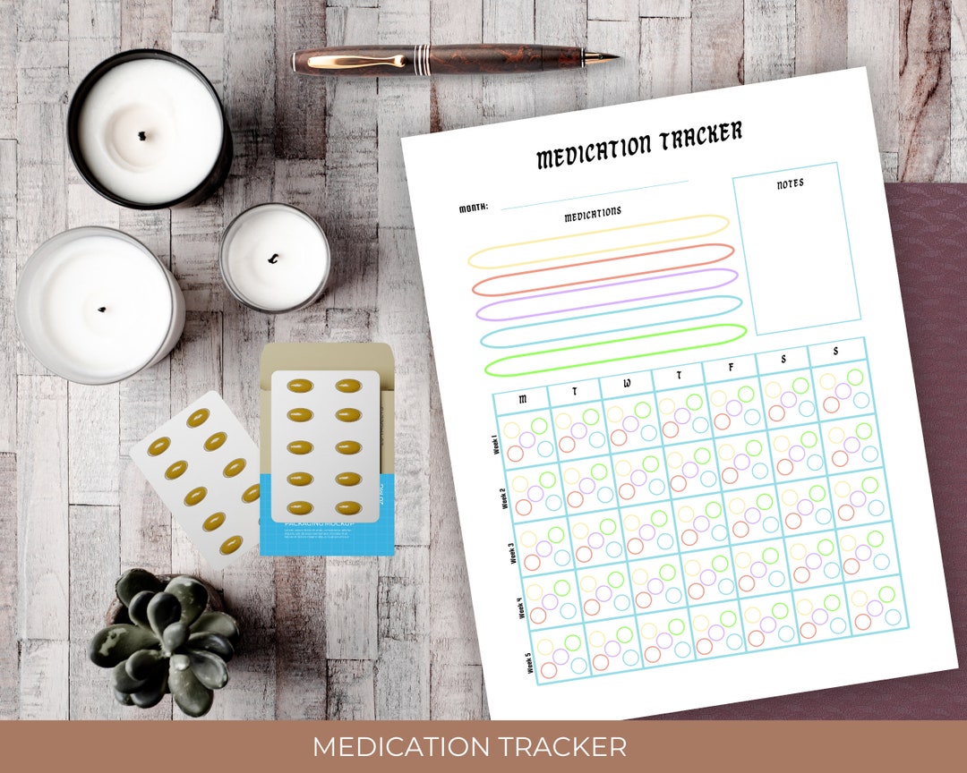 Monthly Medication Tracker, Printable Medication Tracker, Summer Colors ...