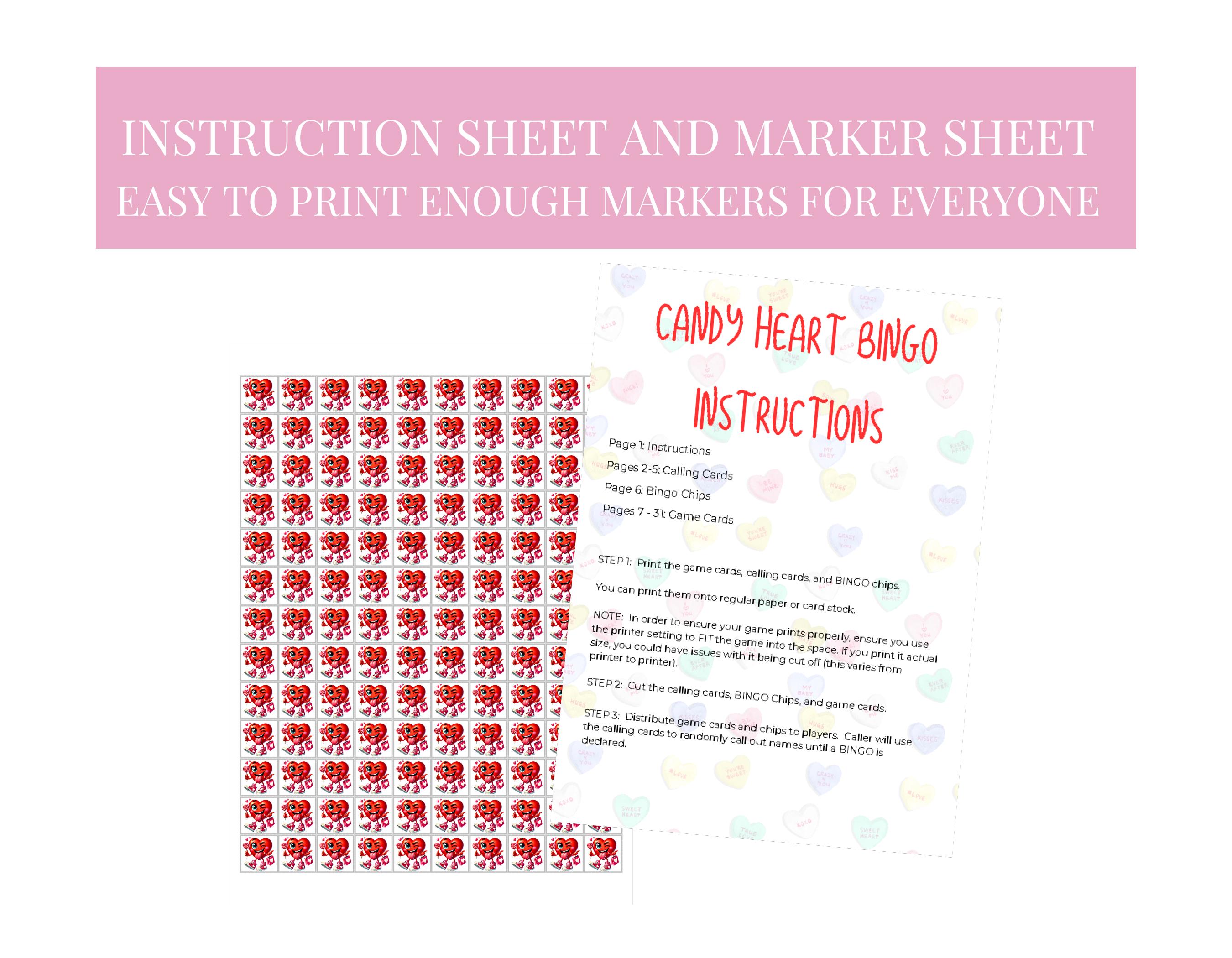 Candy Conversation Heart Bingo | Printable Valentine’s Day Bingo Game ...