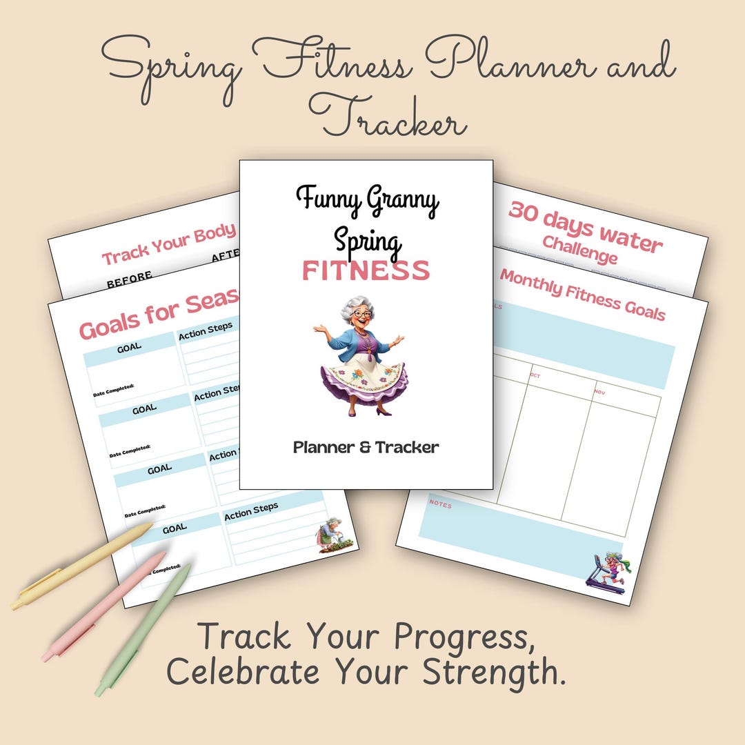 Spring Fitness & Health Planner Printable PDF, Granny Theme Spring ...