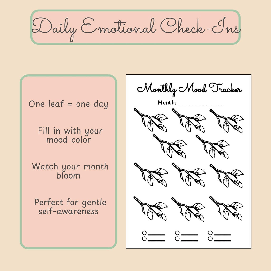 Abstract Leaf Mood Tracker Printable | Minimalist Self-care (digital ...