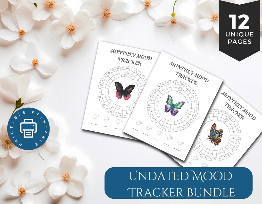 Printable Butterfly Mood Tracker Bundle - 12 Unique Undated Monthly ...