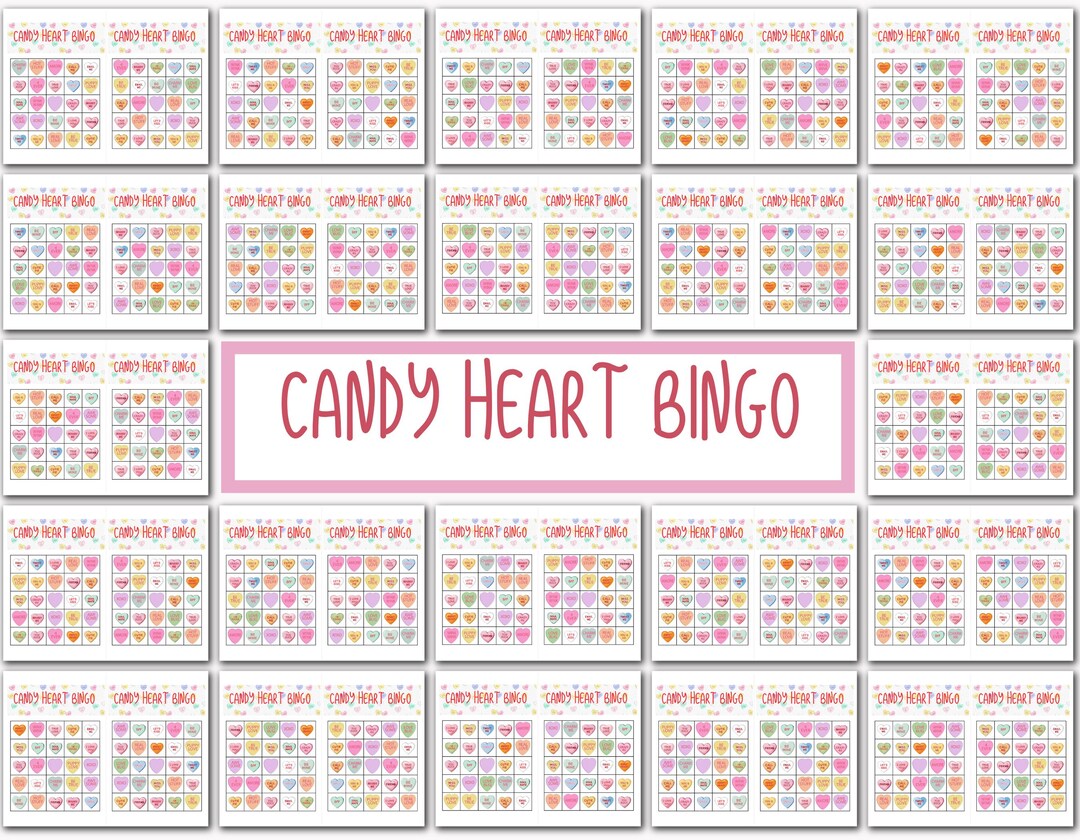 Candy Conversation Heart Bingo | Printable Valentine’s Day Bingo Game ...