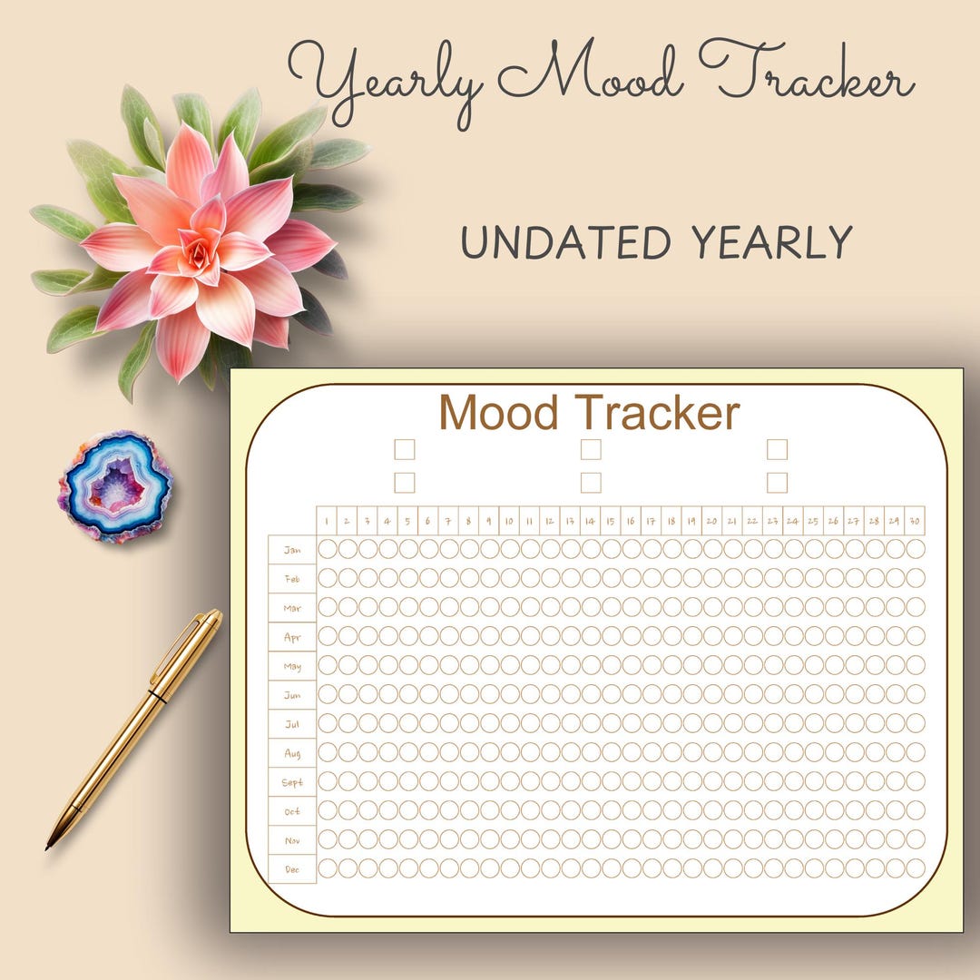 Undated Yearly Mood Tracker Printable | Mental Health Journal (PDF) - Etsy