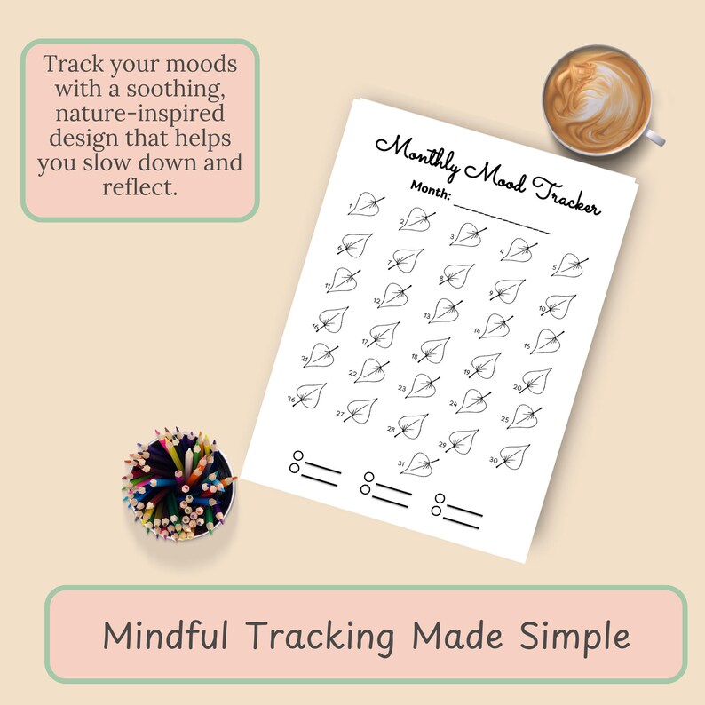Leaf Mood Tracker Printable | 31 Day Monthly Journal (PDF) - Etsy