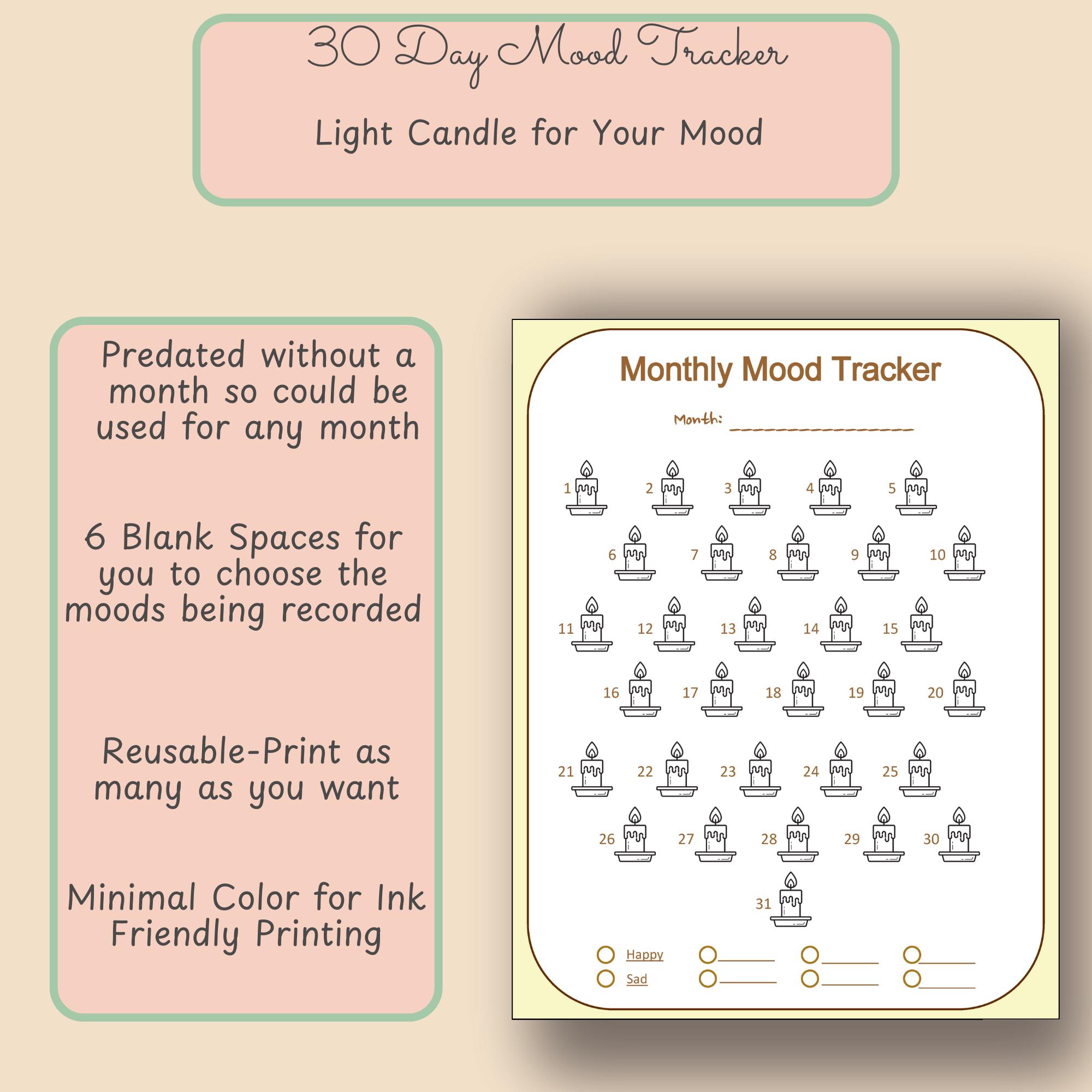 Candle Mood Tracker Printable | Monthly Journal (digital Download) - Etsy