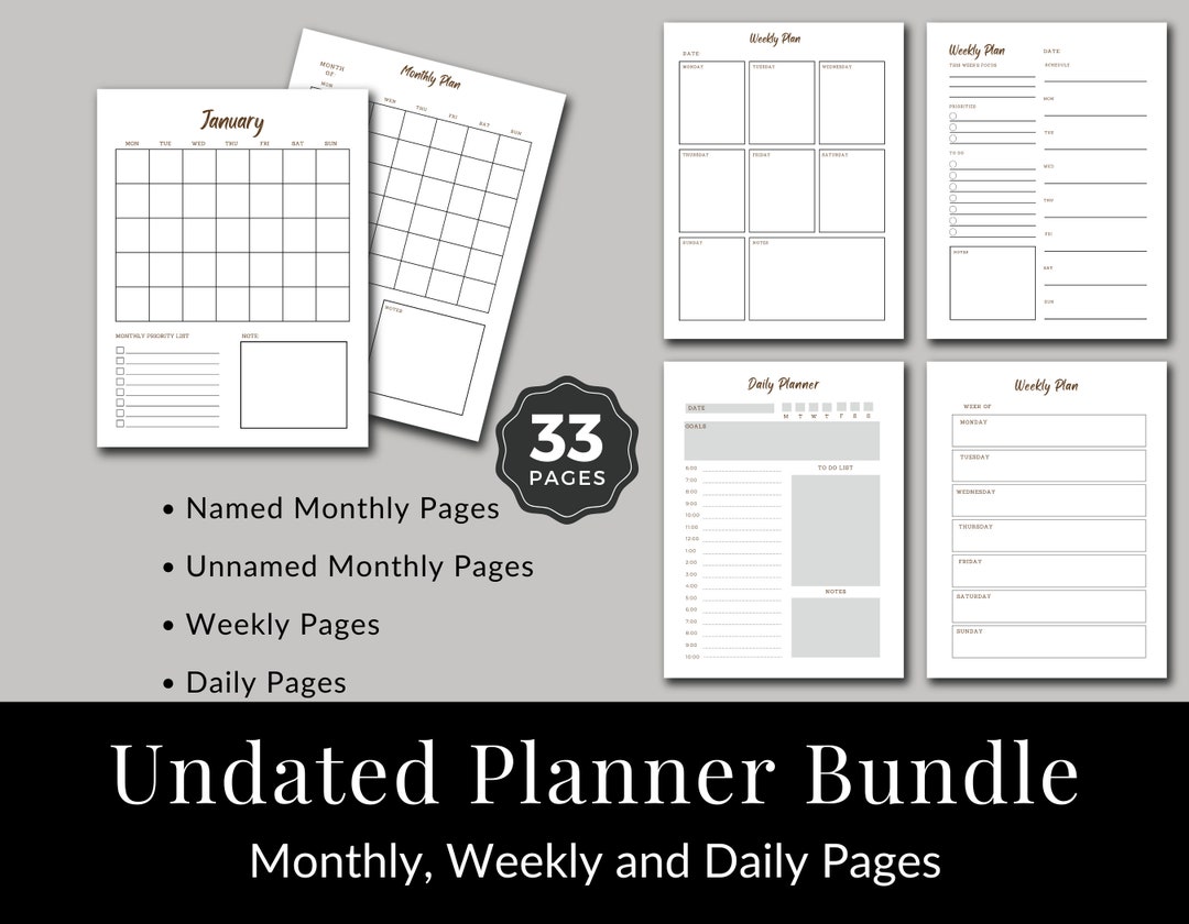 Versatile Minimalist Undated Digital Planner With Monthly, Weekly, and ...